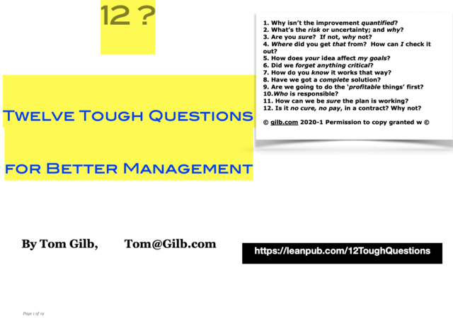 12? Twelve Tough Questions by Tom Gilb [Leanpub PDF/iPad/Kindle]