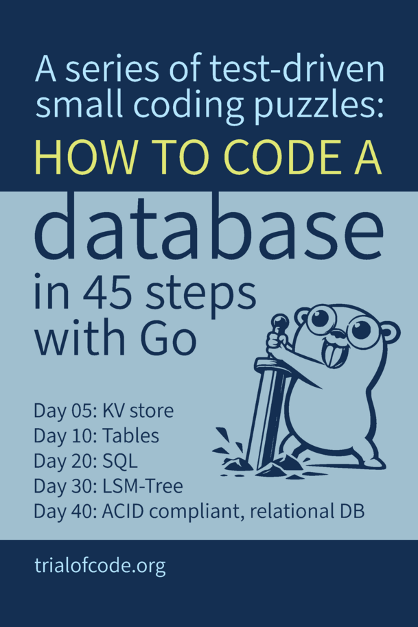 Code a database in 45 steps (Go) [Leanpub PDF/iPad/Kindle]
