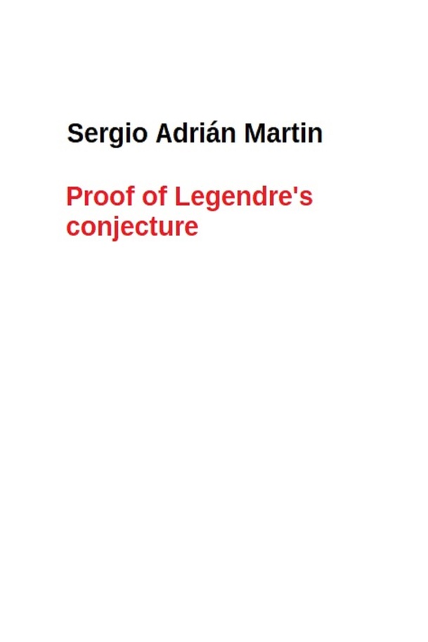 Proof of Legendre's conjecture [Leanpub PDF/iPad/Kindle]